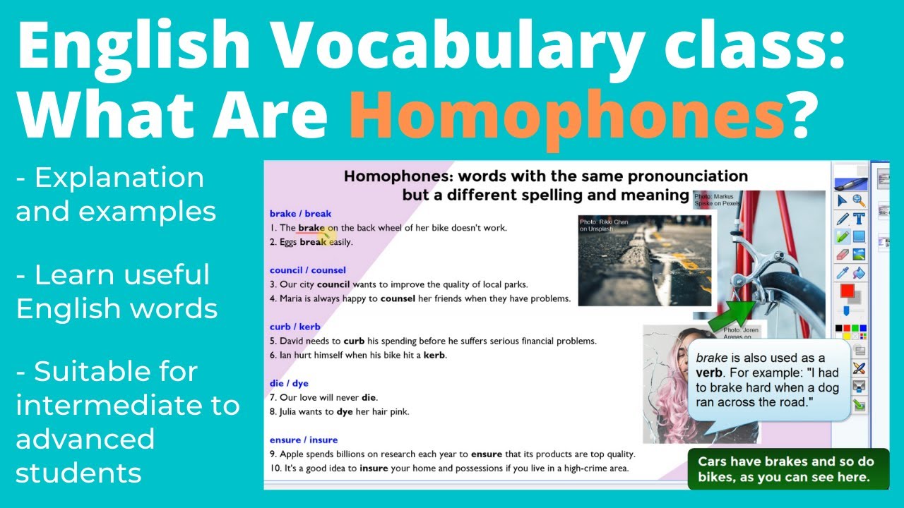 English Vocabulary Class: Homophones | Explanation and Examples - YouTube