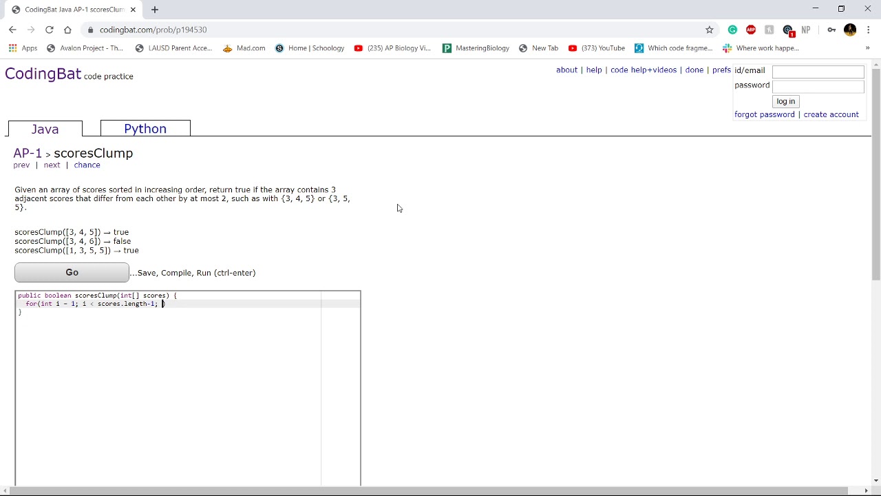 AP-1 (scoresClump) Java Tutorial || Codingbat.com - YouTube