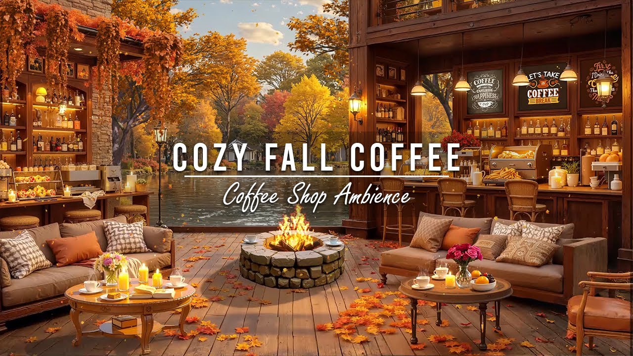 Cozy Fall Coffee Shop Ambience ~ Soft Jazz Instrumental Music 🍂 ...