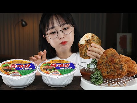 ASMR FRIED TRIANGLE KIMBAP & CUP RAMEN🍙🍜MUKBANG | EATING SOUNDS