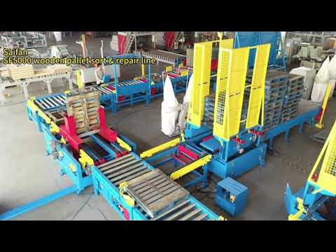 SF5000 China automatic wooden pallet sort & repair line - YouTube