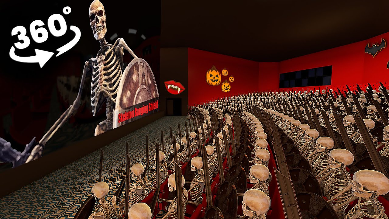 360° VR – Skeleton Banging Shield Crazy Meme In Cinema Hall 😱 - YouTube