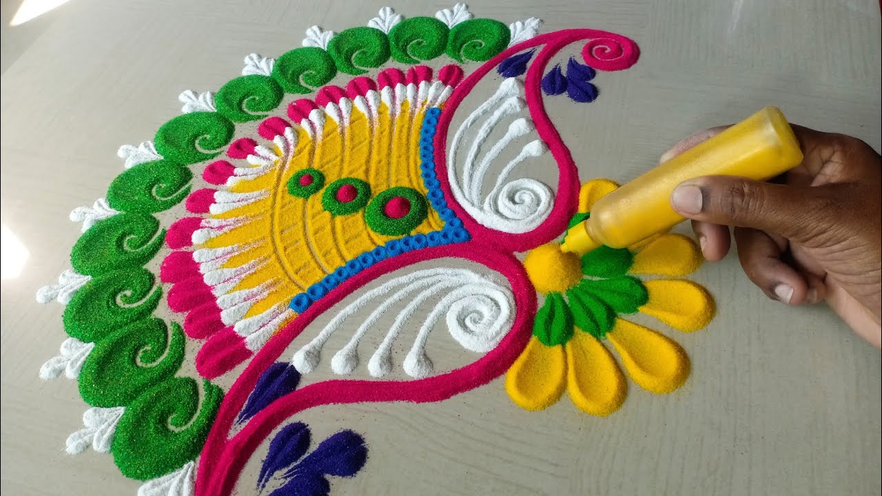 Free hand rangoli design | Simple Free hand rangoli | Easy & Creative ...