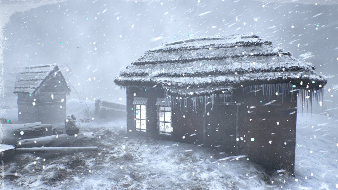 SOUNDS of SNOW STORM in wooden cabin. Winter ambience with blizzard and ...