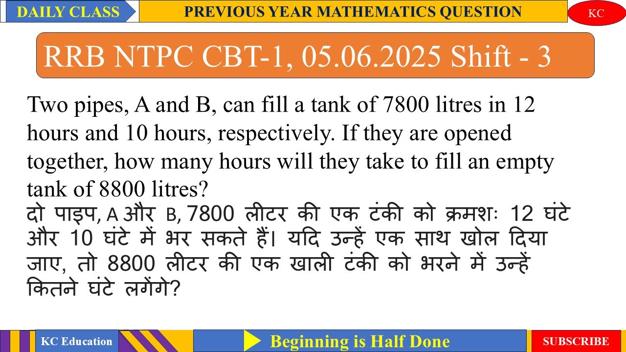 Two pipes, A and B, can fill a tank of 7800 litres in 12 hours and 10 ...
