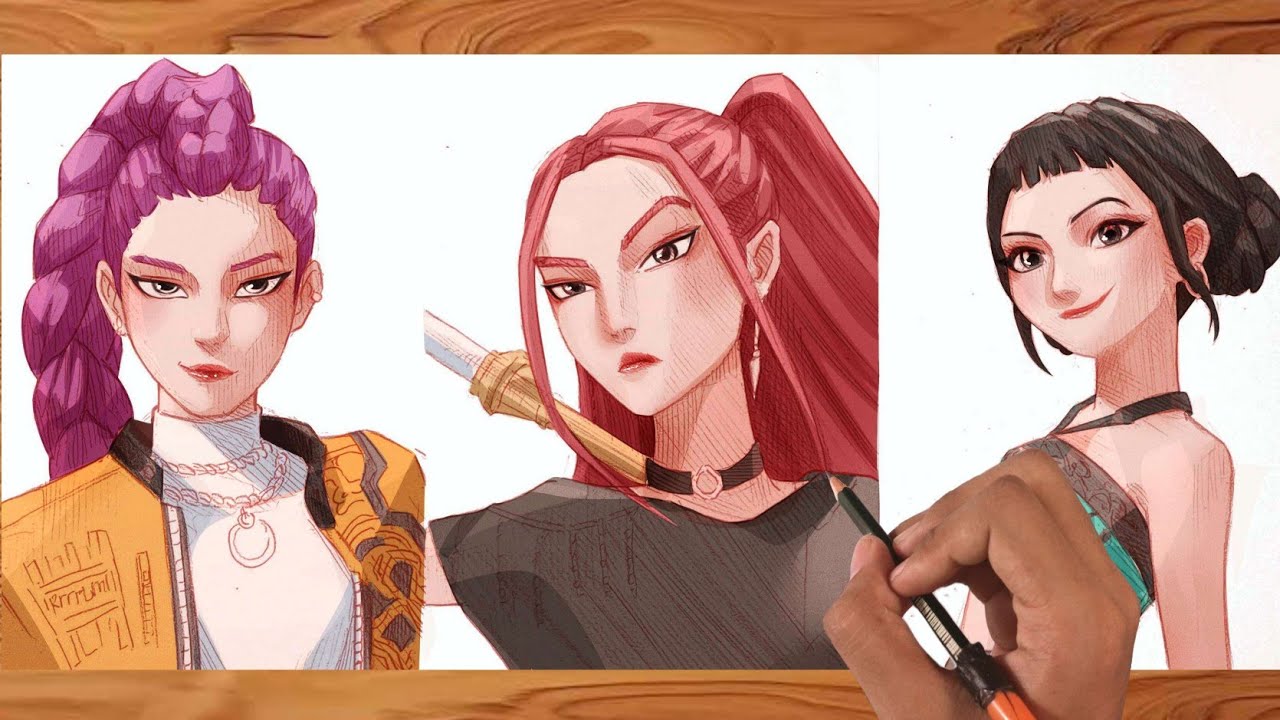 How to Draw Huntrix RUMI, MIRA & ZOEY - Kpop Demon Hunters - YouTube