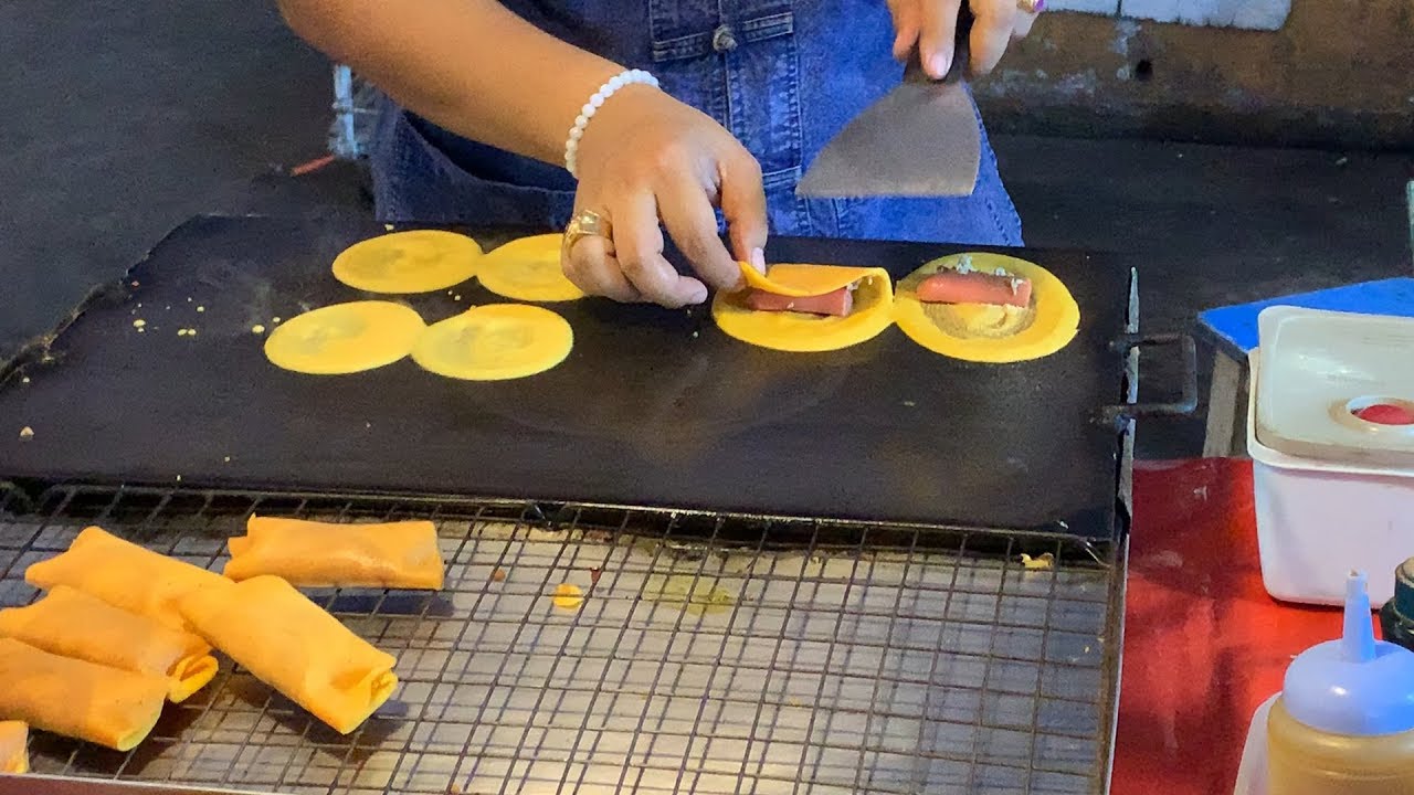 Pancakes with Sausage - Thai Street Food - YouTube