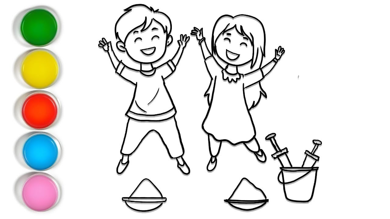 How to draw two basti friends and Coloring drawing for kids toddlers ...