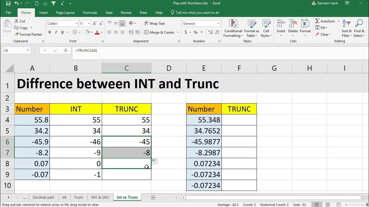 Excel : How to use INT and TRUNC functions in excel - YouTube