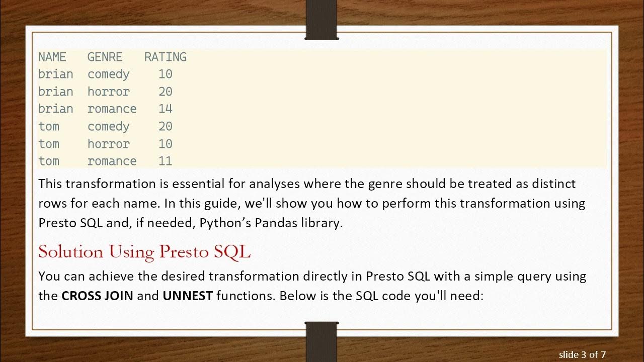 How to Turn Columns into Rows in Presto SQL - YouTube
