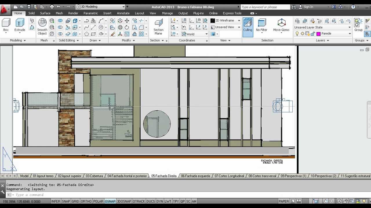 3D - Viewports de planta de cobertura, fachadas, e perspectiva (guia ...