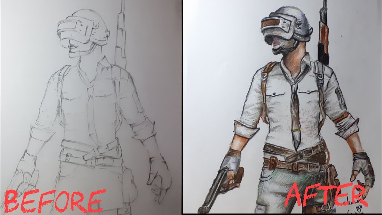 Drawing pubg avatar | pubg character drawing | drawing step by step ...