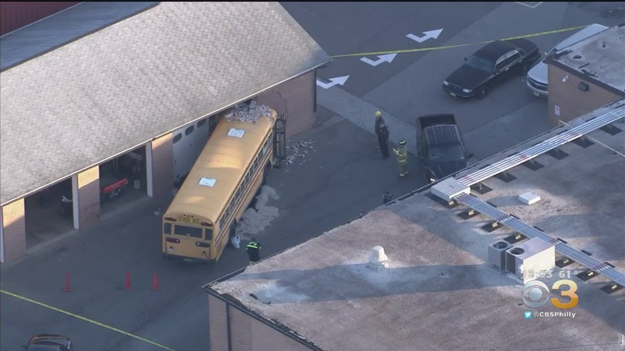 School Bus Crashes Into New Jersey High School Building - YouTube