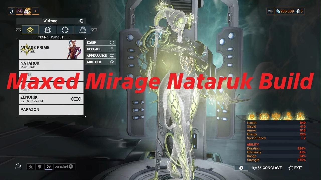 Warframe Maxed Mirage Nataruk Build - YouTube