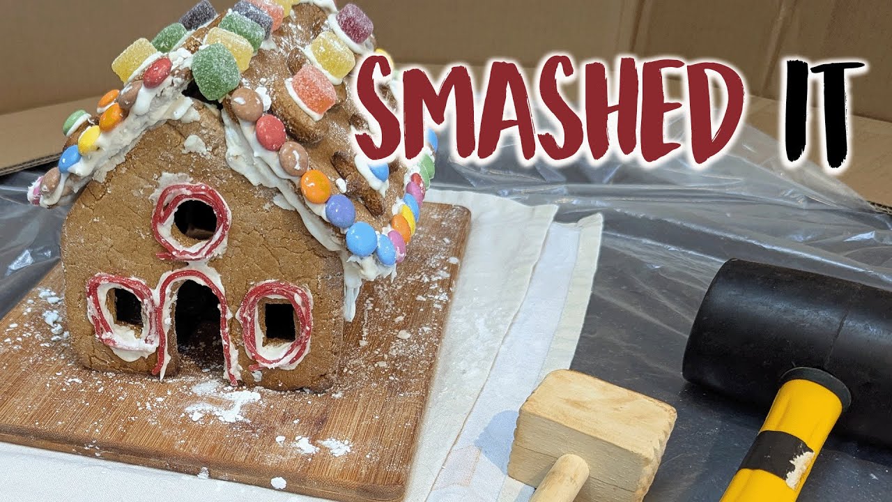 I smashed up my months-old gingerbread house with hammers - YouTube