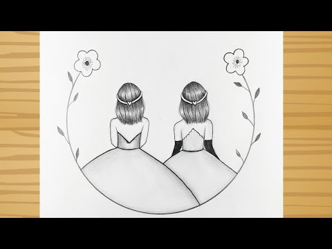 BFF drawing - How to draw Two Best friend ( Back side ) Best friend forever drawing / Easy Tutorial