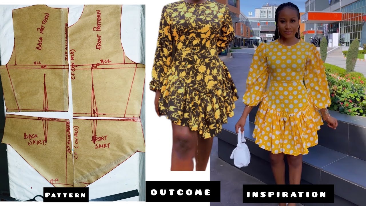 How to DRAFT this gathered dress with basque effect.A beginners guide ...