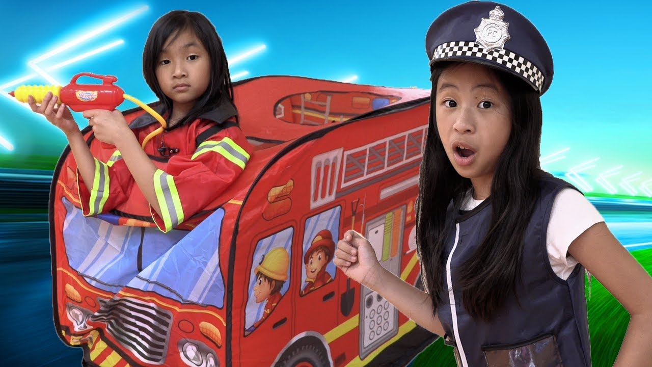 Chloe Pretend Play Police Stops FireFighter - YouTube