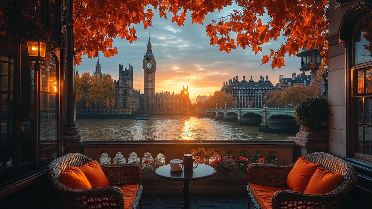 Autumn Jazz Coffee Shop Ambience | Relaxing Music with Cozy London ...