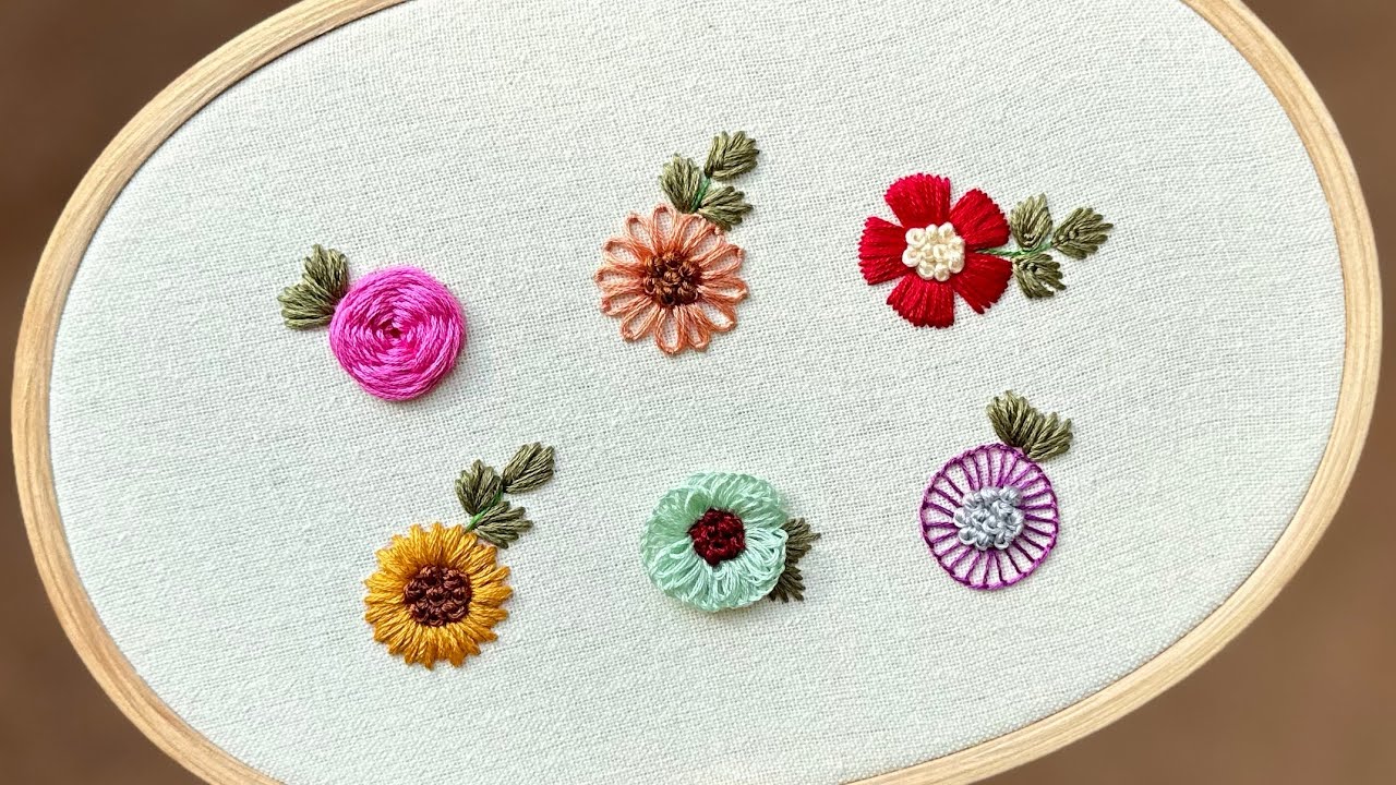 6 Basic Hand Embroidery Flowers For Beginners ️ Step by step Embroidery ...