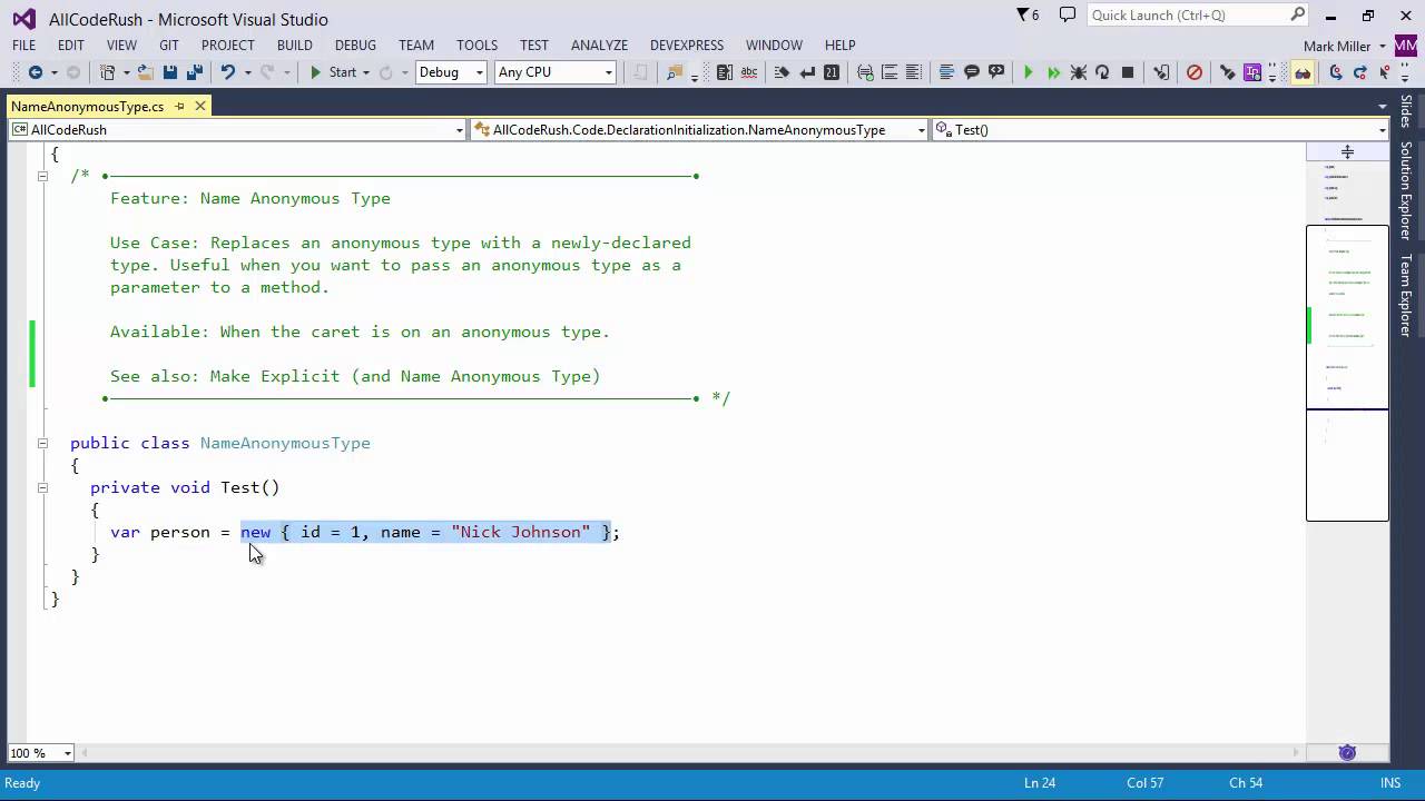 DevExpress CodeRush: Name Anonymous Type - YouTube DevExpress CodeRush: Name Anonymous Type - YouTube