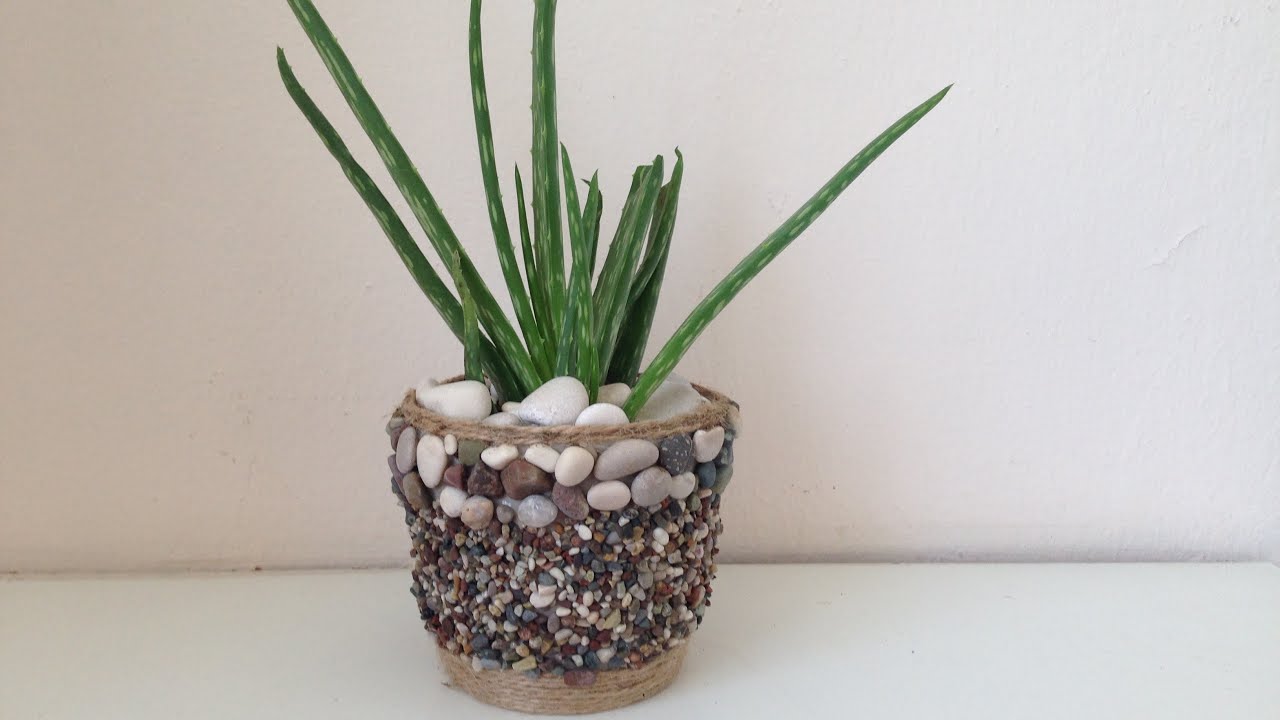 DIY stone flower pots , taşlarla dekoratif saksı yapımı - YouTube