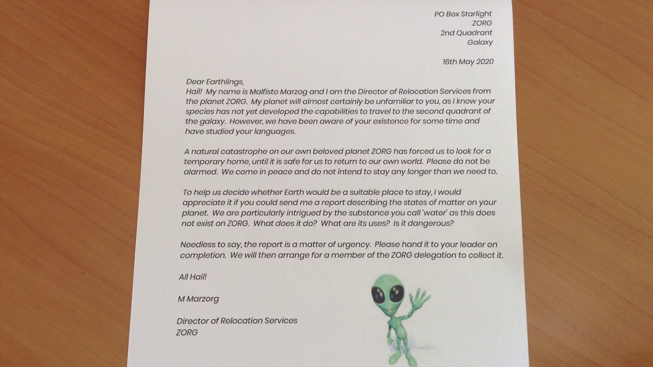 Yr4 Literacy Letter from an alien - YouTube
