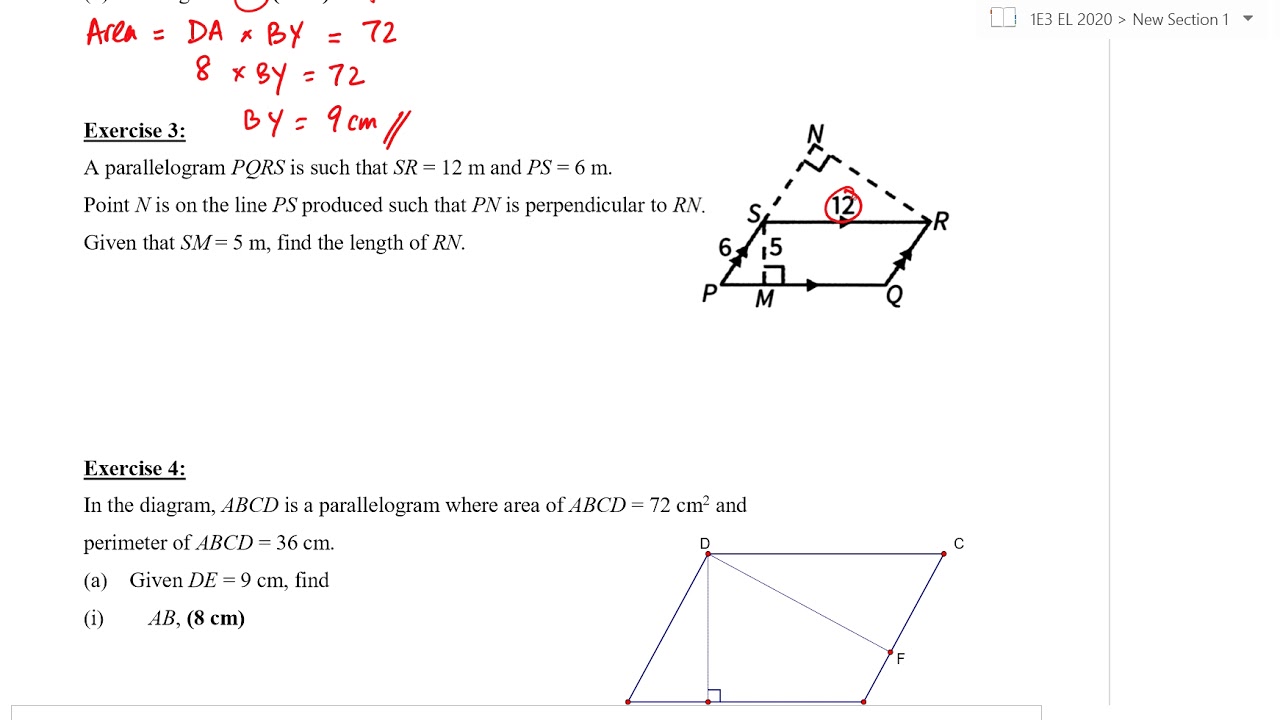 Problems involving areas and perimeters of parallelograms - YouTube