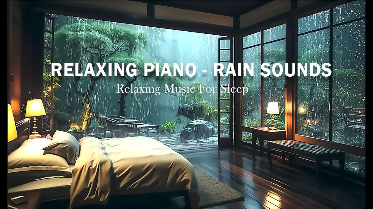Window Rain Sounds with Soft Piano in Warm Bedroom | Stress Relief and ...