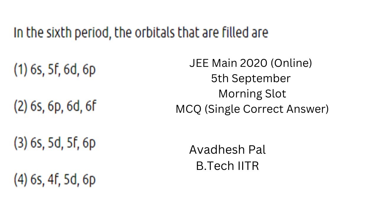 In the sixth period, the orbitals that are filled are. #jeemain2020 ...