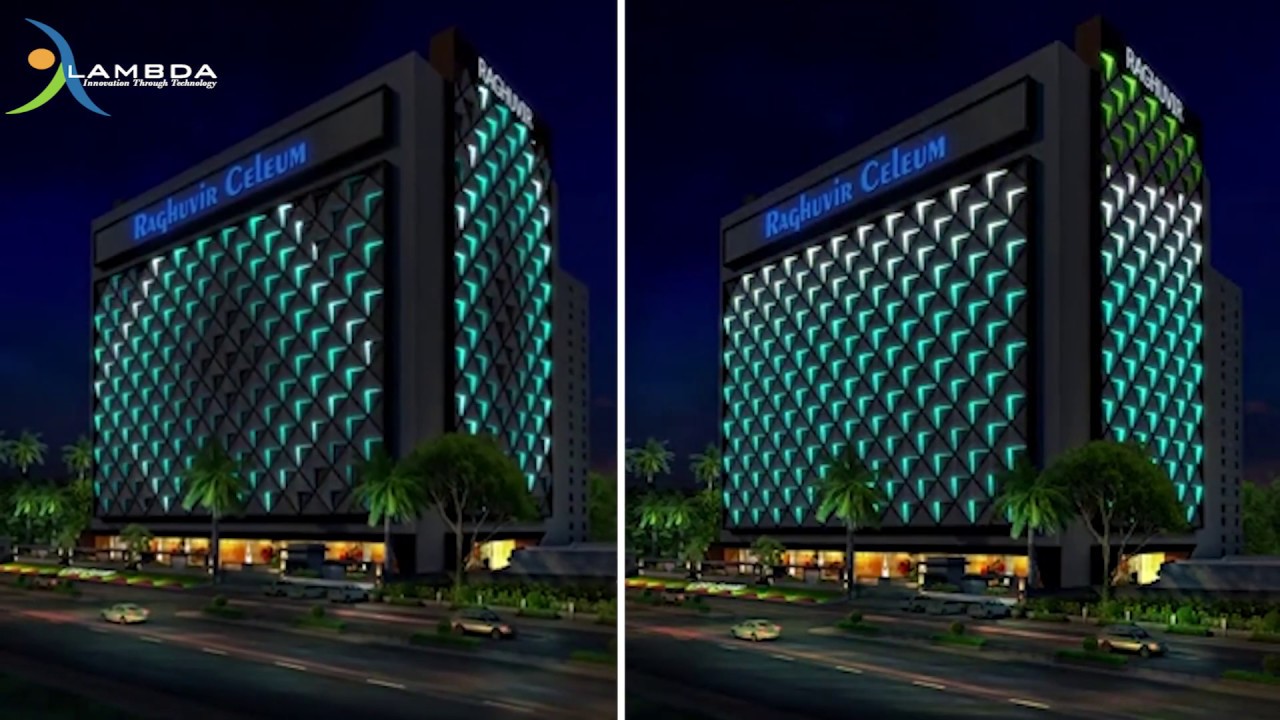 Lambda Illumination facade lighting Raghuvir Celeum Surat, India - YouTube