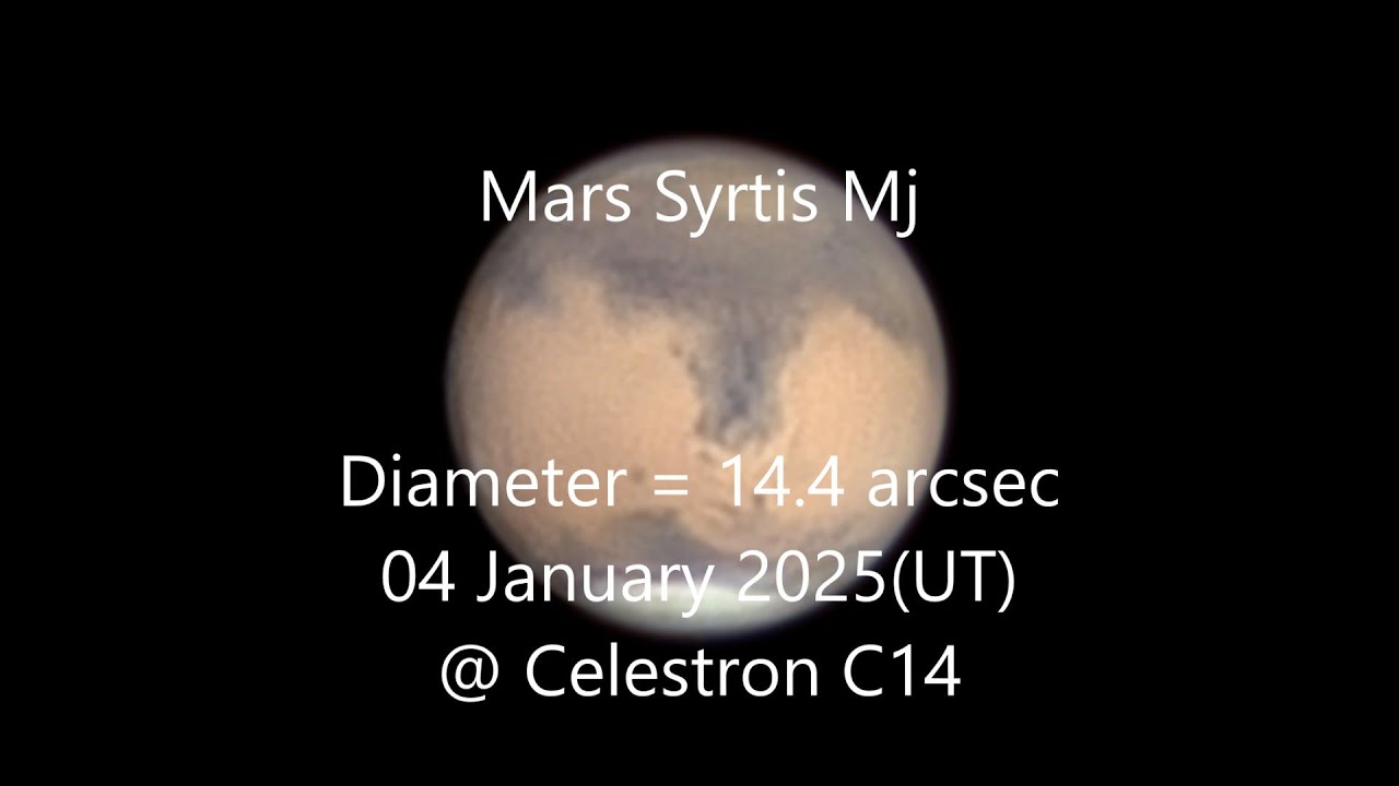 Mars Syrtis Mj Diameter = 14.4 arcsec 04 January 2025(UT)@ Celestron ...