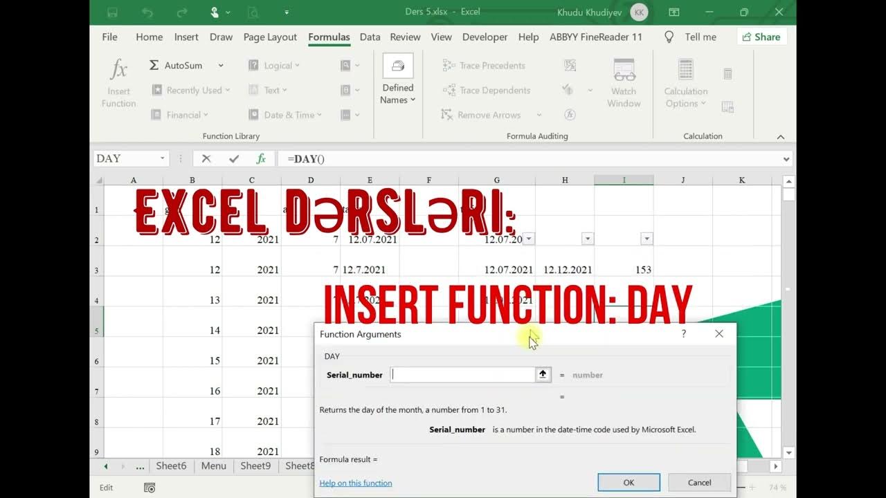 Excel INSERT FUNCTION: DAY - YouTube