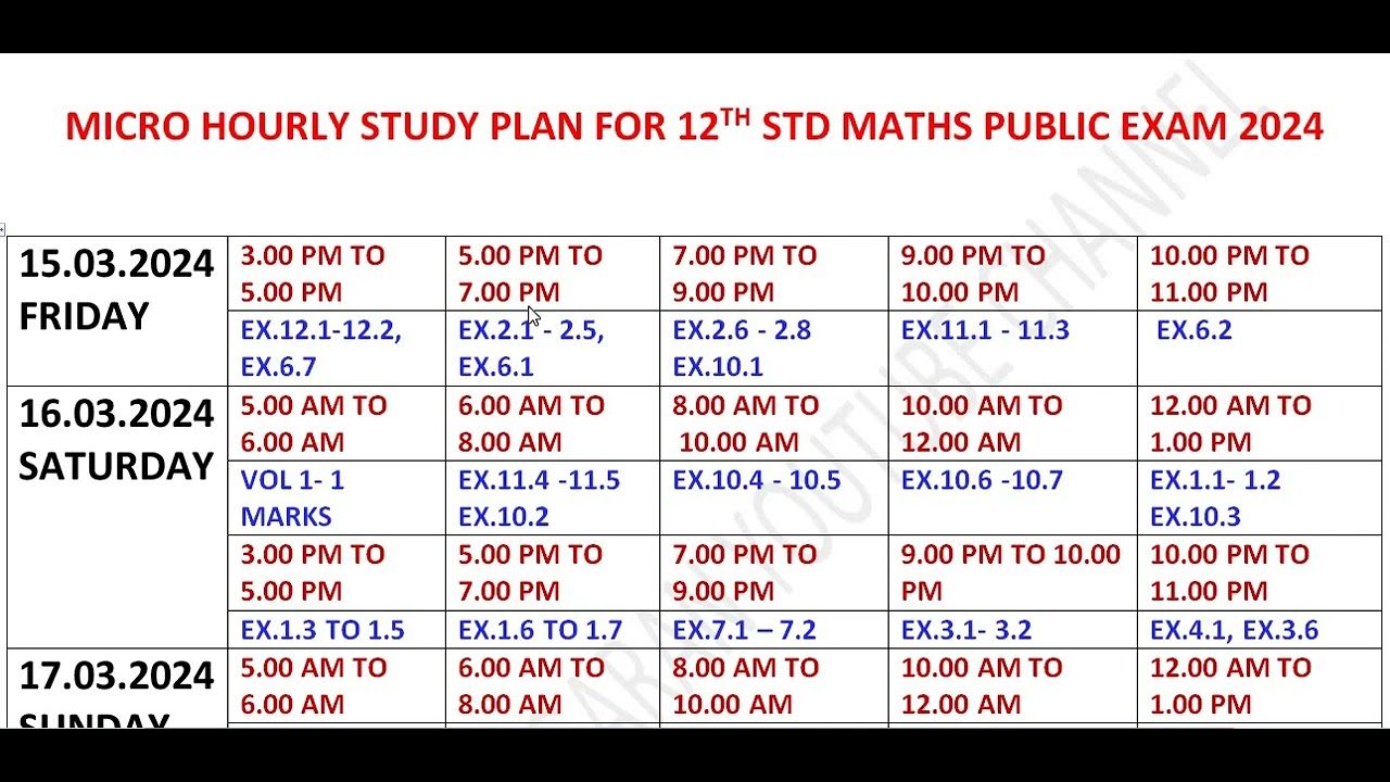 12th STD MATHS MICRO HOURLY STUDY PLAN FOR PUBLIC EXAM ...
