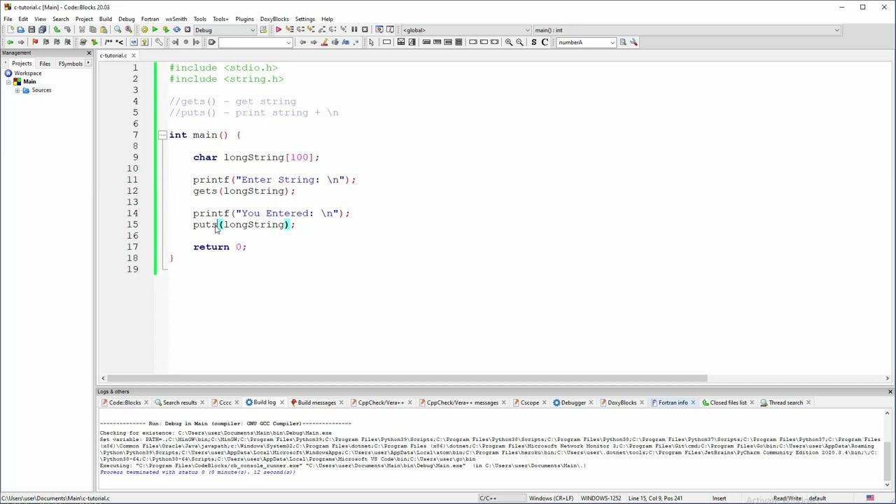 C Tutorial - 24 - gets() and puts() Functions - YouTube
