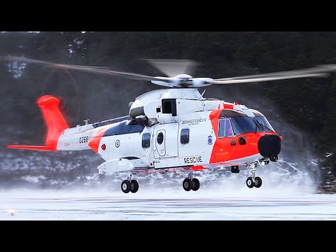 RNoAF Leonardo AW101 Merlin, training in wind and snow | Stord airport ...
