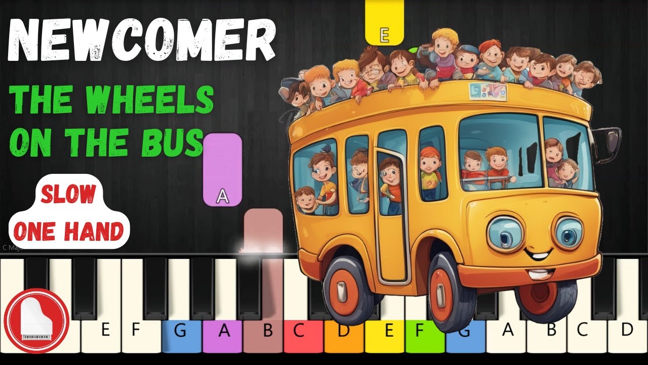 The Wheels On The Bus 🚌 SLOW EASY Colored Piano Tutorial For BEGINNER ...