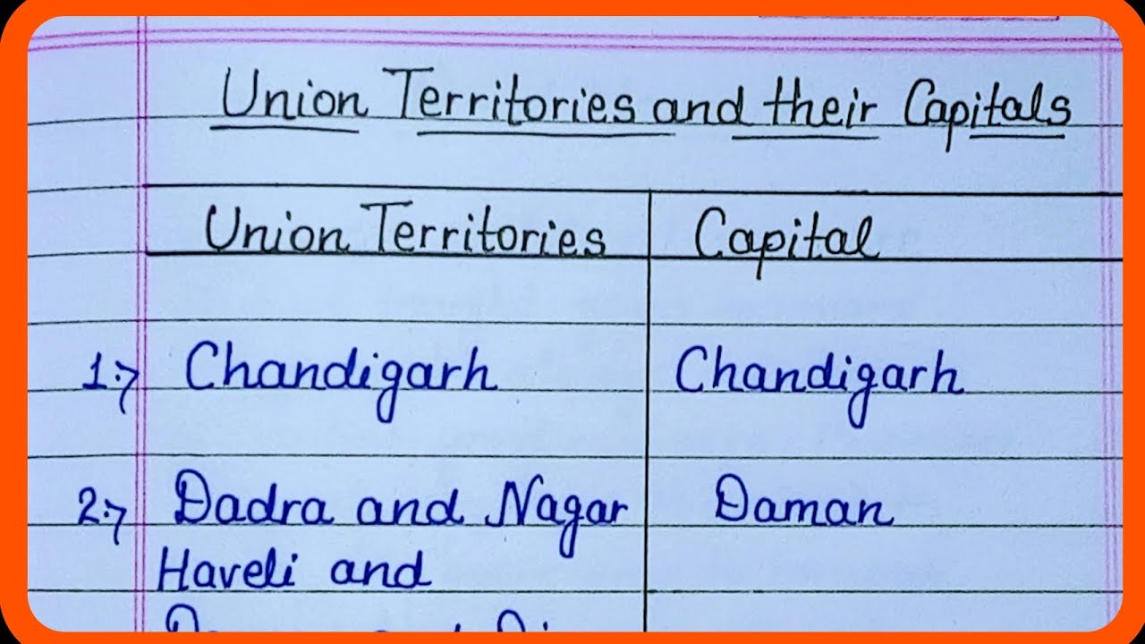 Union Territories and their Capitals//learn and write union territories ...