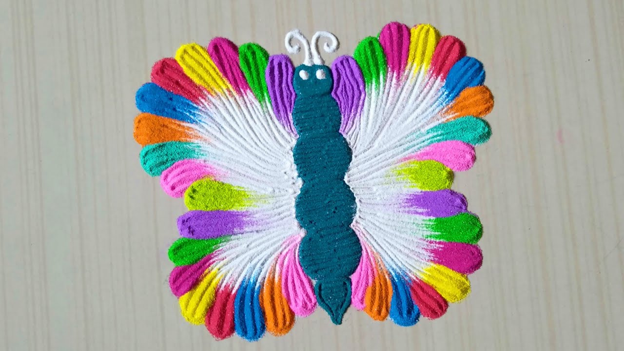 Holi special Colorful Butterfly Rangoli 2019 * Innovative holi rangoli ...