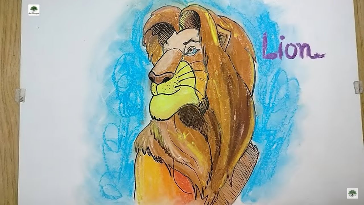 How to make lion king face drawing with colour | lion drawing - YouTube
