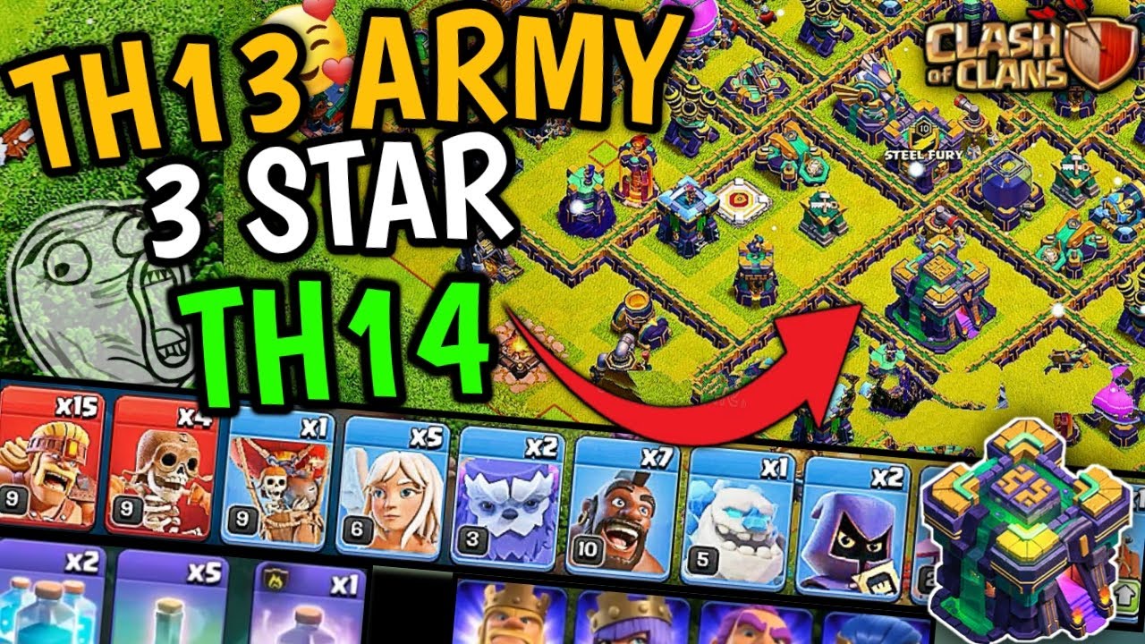 3 STAR TH14 WITH TH13 ARMY EASILY [HINDI TUTORIAL] | CLASH OF CLANS ...