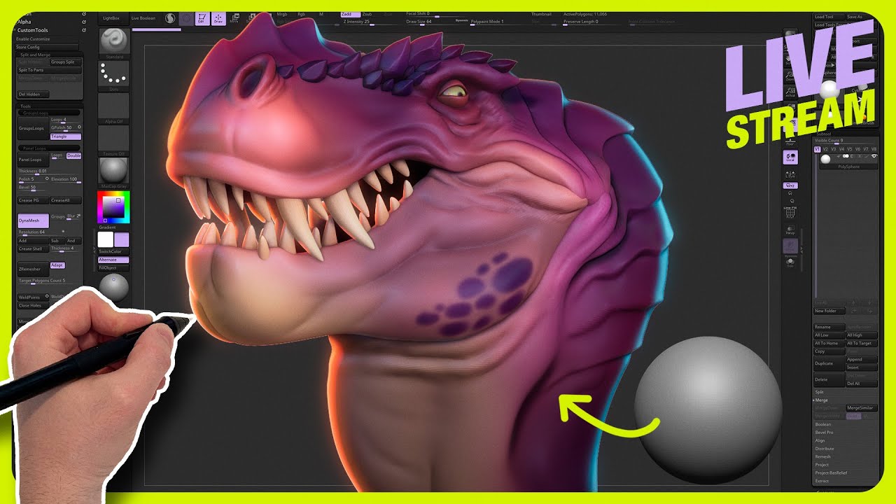 Stylized Dinosaur | Live Stream | Sculpting Creature in ZBrush - YouTube