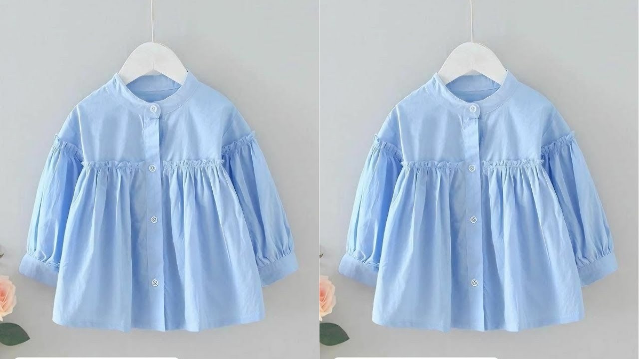 Front slit button placket bishop sleeves baby girl top cutting and ...