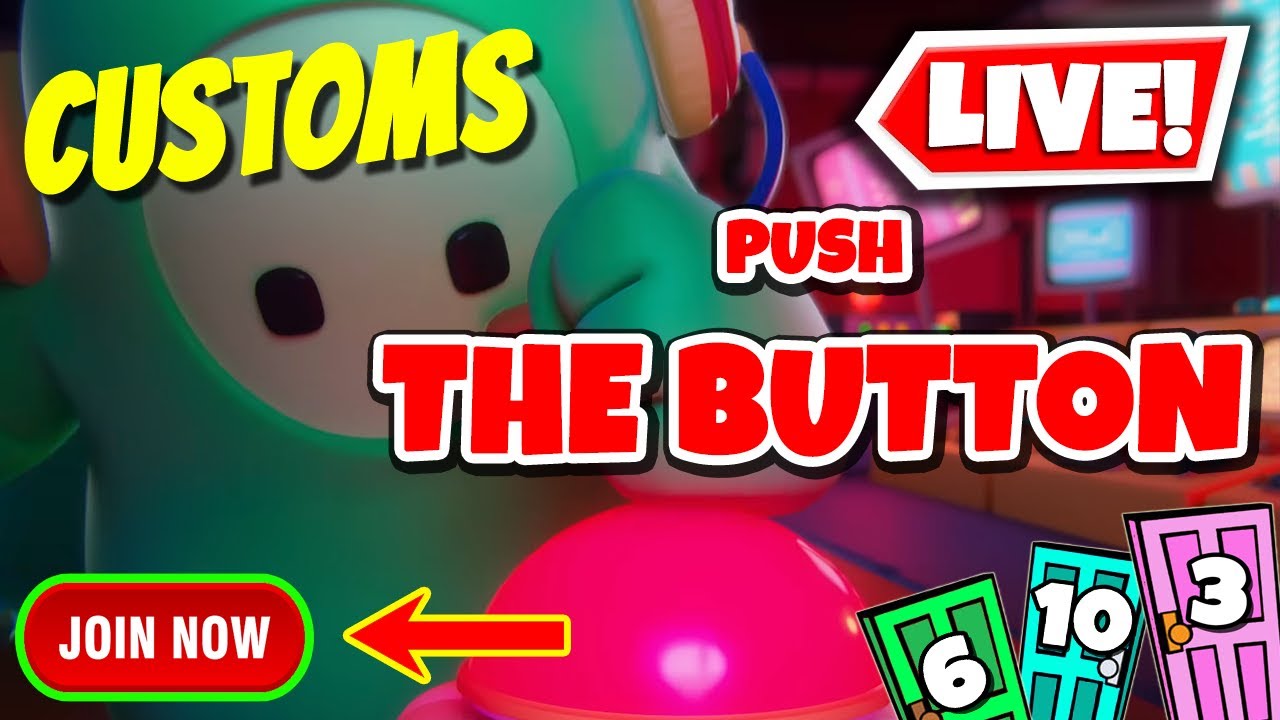 🔴LIVE FALL GUYS PUSH THE BUTTON CUSTOMS | WILL YOU OPEN A DOOR? 🟧 Vs 🟪 ...