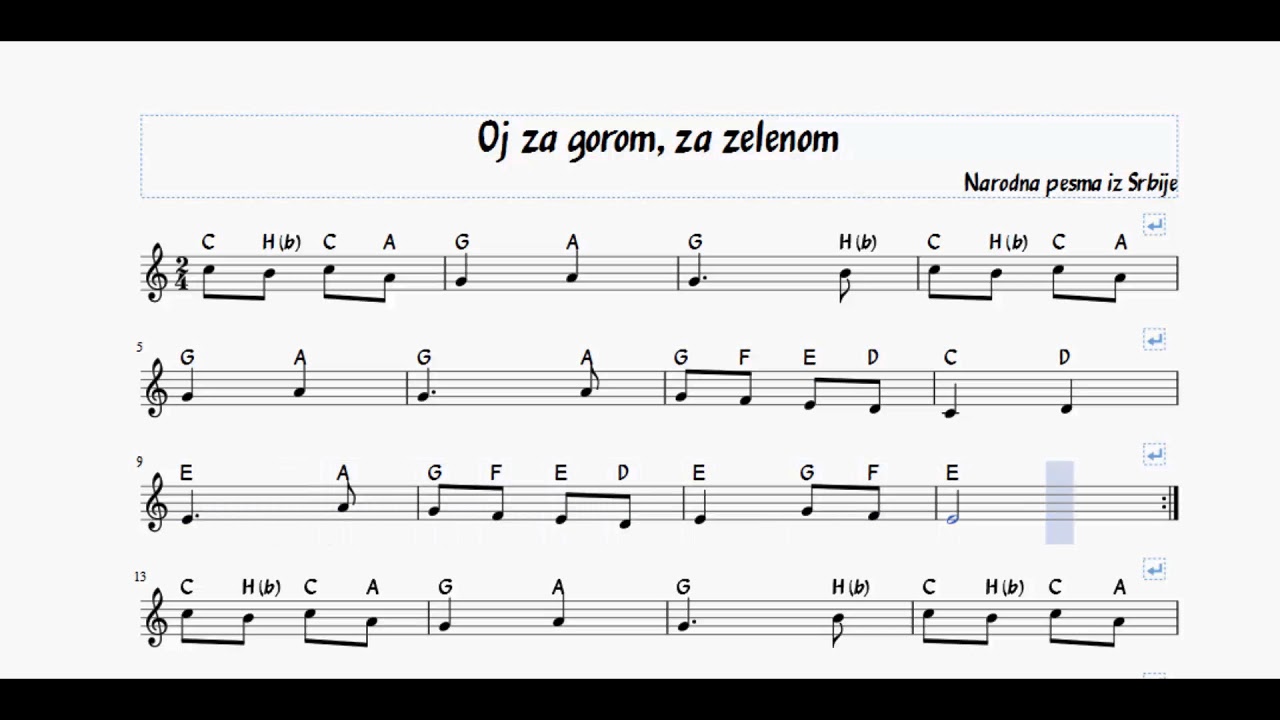 Oj, za gorom, za zelenom - note i tutorijal za sviranje - YouTube
