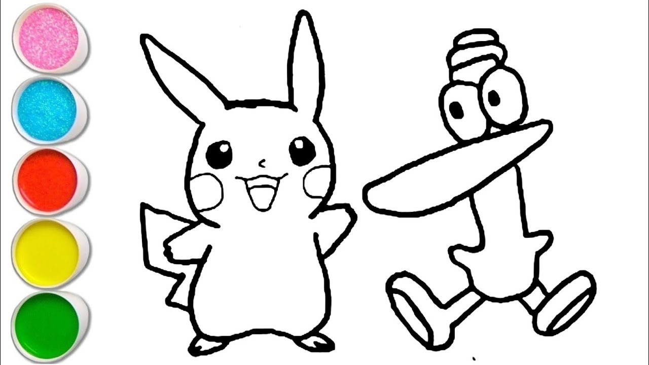 Cute Pikachu With Pato Drawing, Painting and Coloring For Kids and ...
