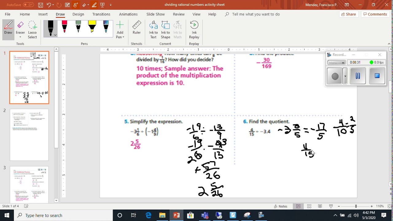 video for dividing rational numbers activity sheet - YouTube