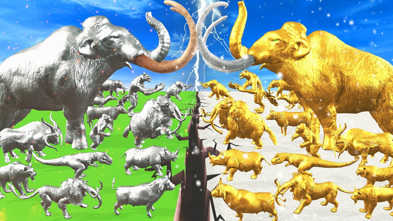 Prehistoric Animals Epic Battle Golden Animals VS Silver Mammals Animal ...
