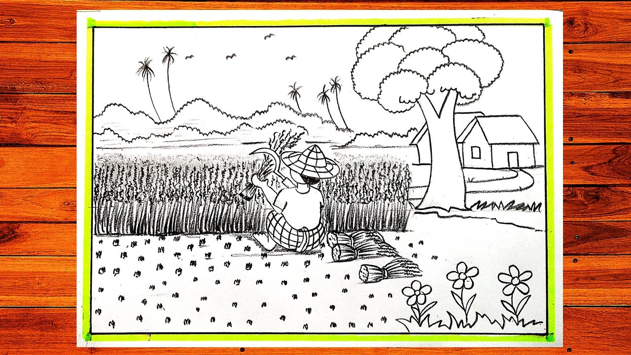 Easy to draw harvest scenery || সহজে ধান কাটার দৃশ্য আঁকা - YouTube