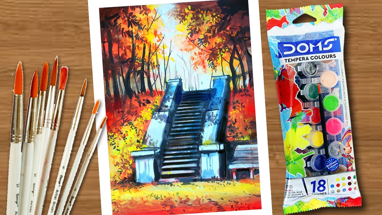 beautiful landscape drawing with tempera colors | how to draw beautiful ...